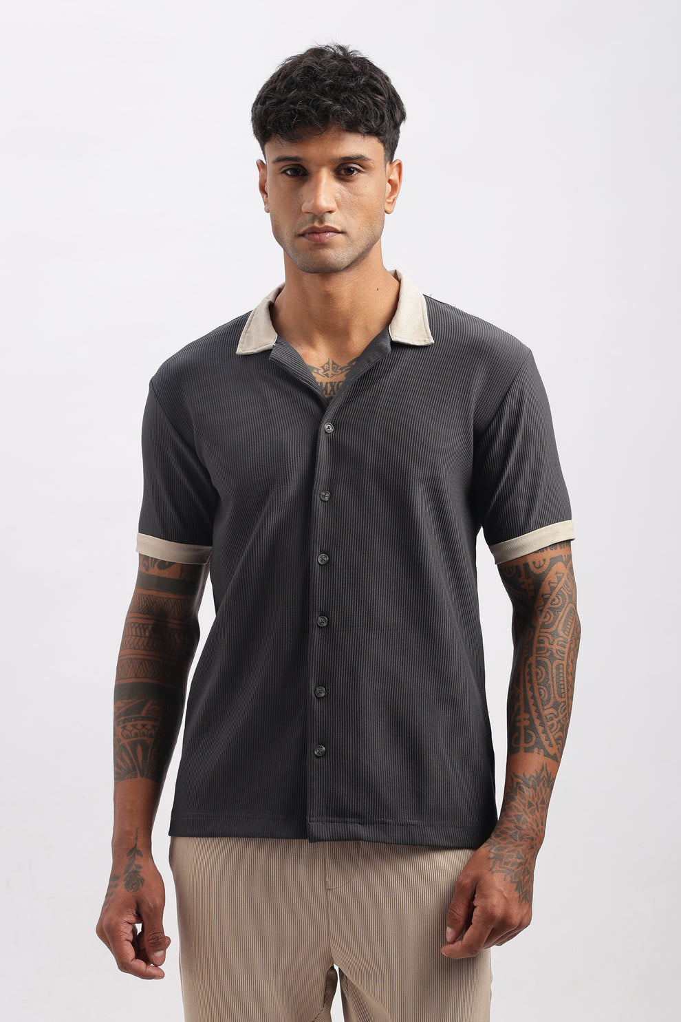 TEXTURED SHIRT WITH CONTRAST DESIGN DETAIL – SINS STUDIO